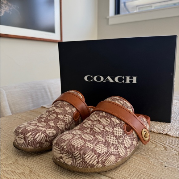 Coach | Shoes | Coach Tan And Brown Monogram Clogs | Poshmark